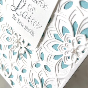 Luxury Wedding Card, Handmade Layered Greeting, Light Blue White, Love ...