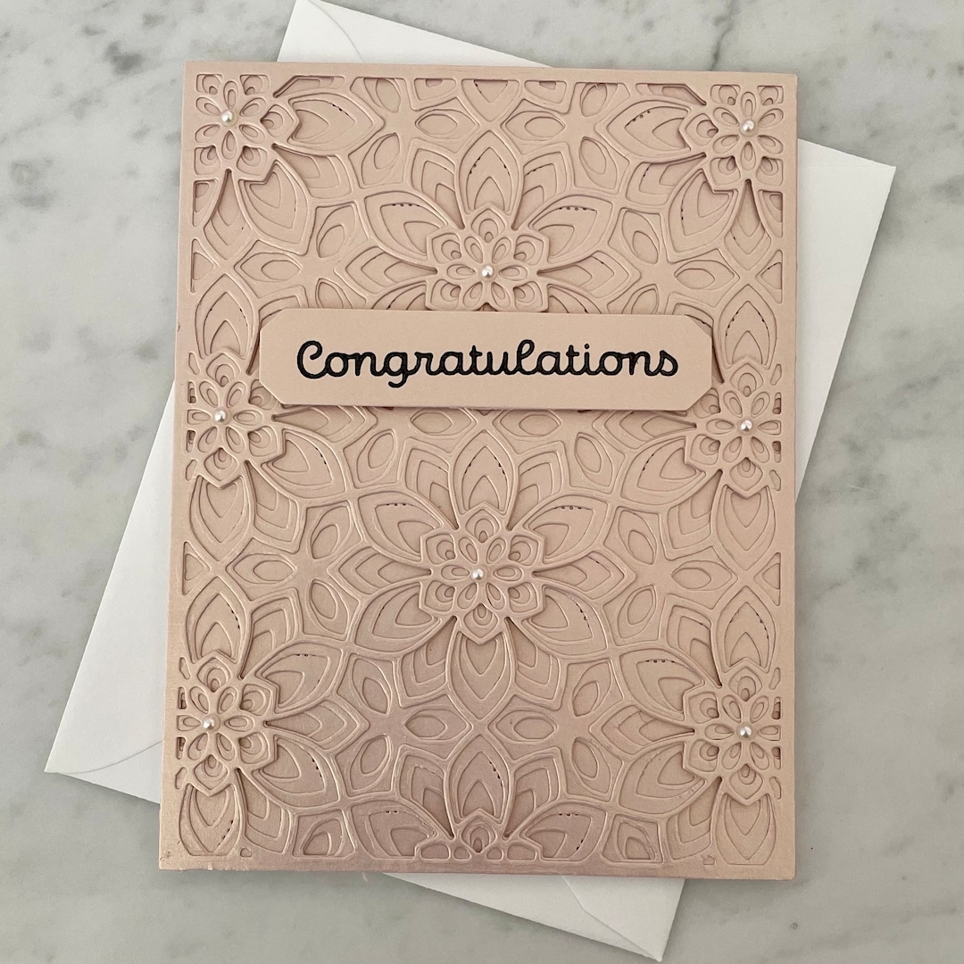 Rose Gold Congratulations Card, Pearlescent Handmade Greeting, Elegant ...