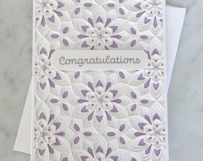 Fancy Lavender Wedding Congratulations Card, Handmade Greeting, White ...