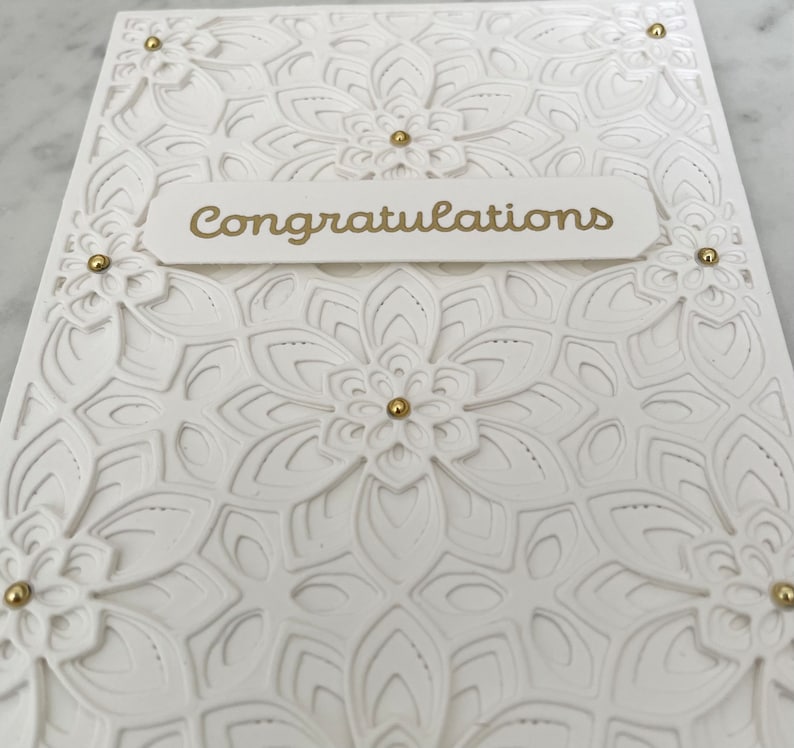Blank Congratulations Card, Handmade Greeting, Wedding, Fancy All White ...