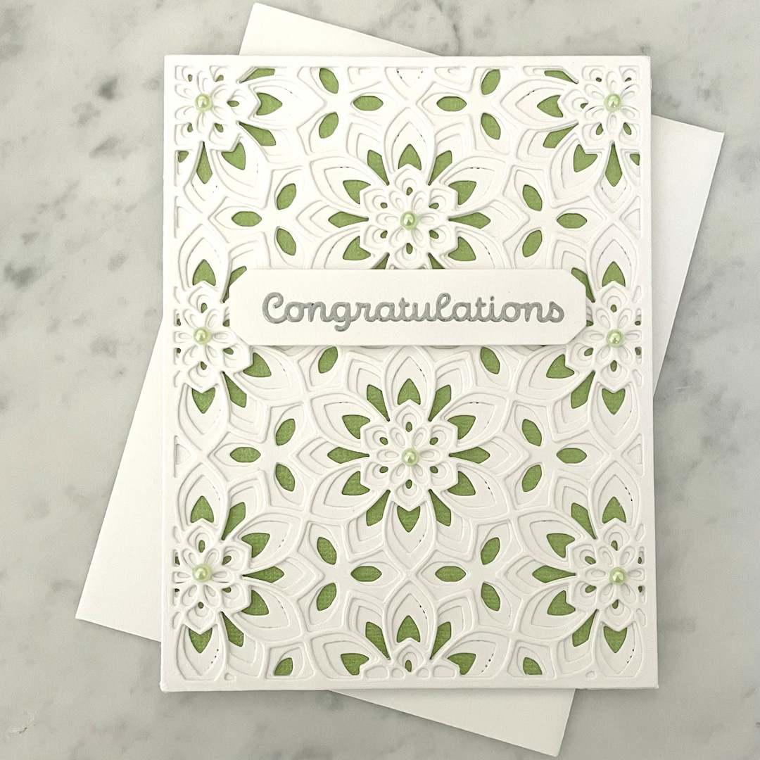 Light Green Wedding Congratulations Card, Lime, Fancy Handmade Greeting ...