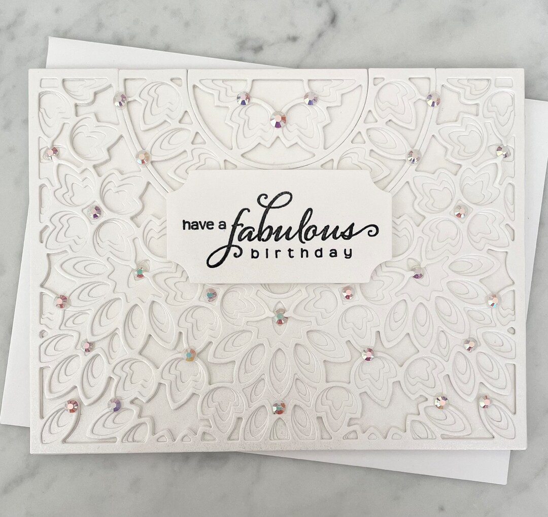 Fancy Layered Birthday Card, Pearly White Luxury Greeting, Textured ...