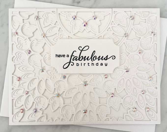 Fancy Layered Birthday Card, Pearly White Luxury Greeting, Textured ...
