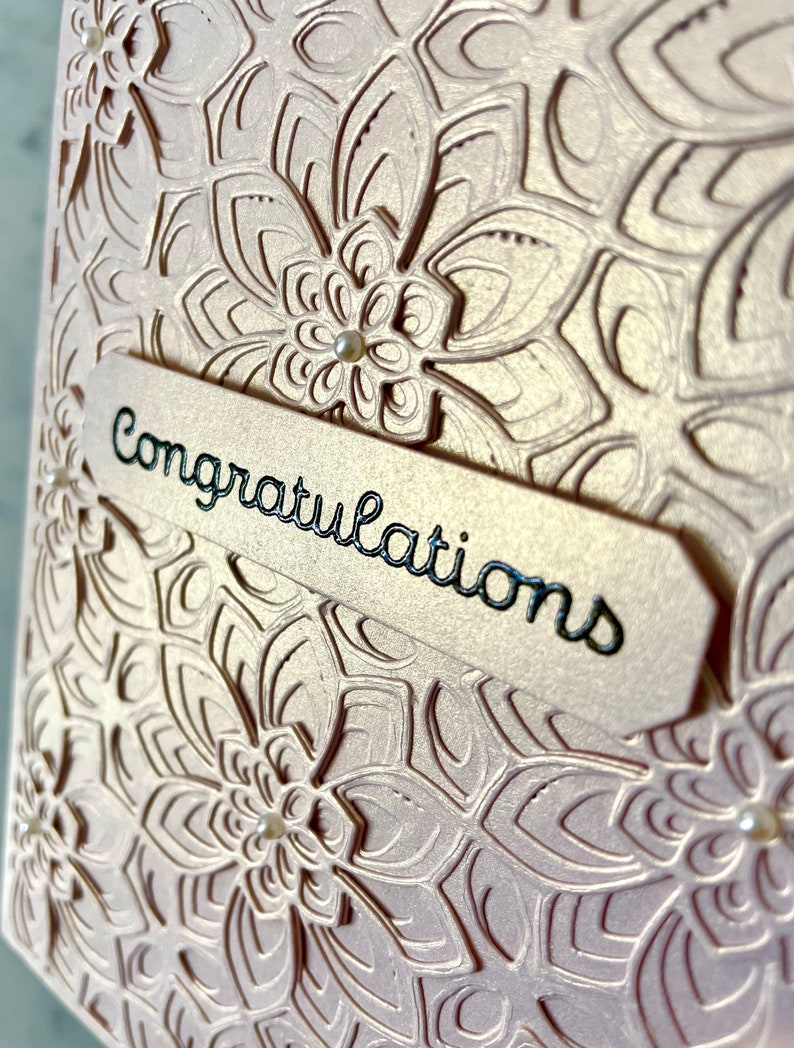 Rose Gold Congratulations Card, Pearlescent Handmade Greeting, Wedding ...