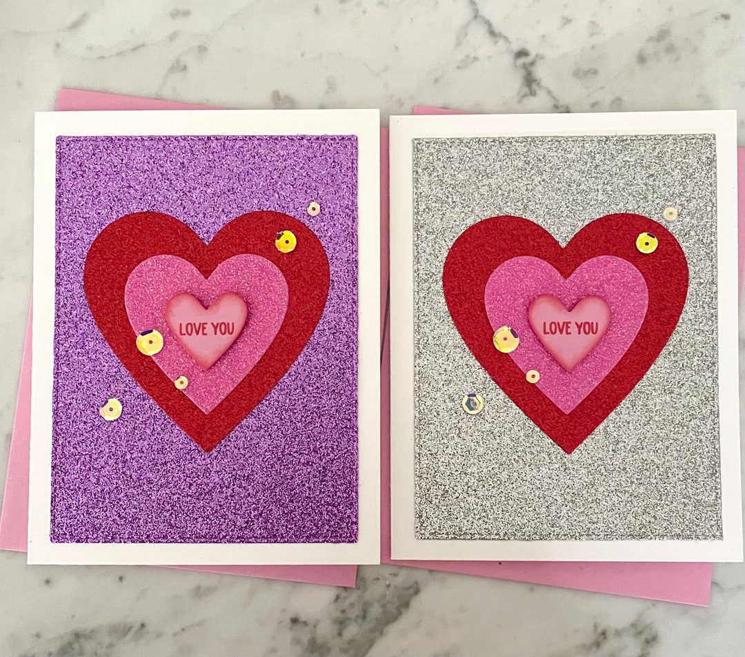 Valentine's Day Heart Cards, Set of 2, Pair Handmade Valentines ...