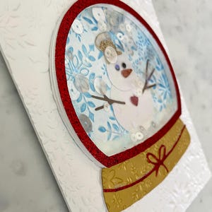Snowman Shaker Card, Handmade Winter Greeting, Red Gold Snow Globe ...