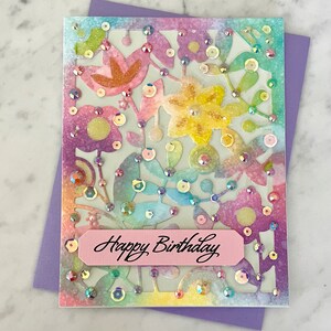 Sparkly Birthday Card, Exquisite Handmade Greeting, Extra Fancy Floral ...