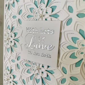 Luxury Wedding Card, Handmade Layered Greeting, Light Blue White, Love ...