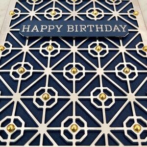 Navy Blue Birthday Card, Handmade Greeting, Embellished Geometric ...