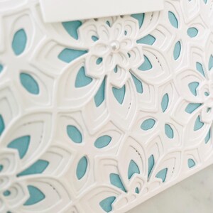 Luxury Wedding Card, Handmade Layered Greeting, Light Blue White, Love ...