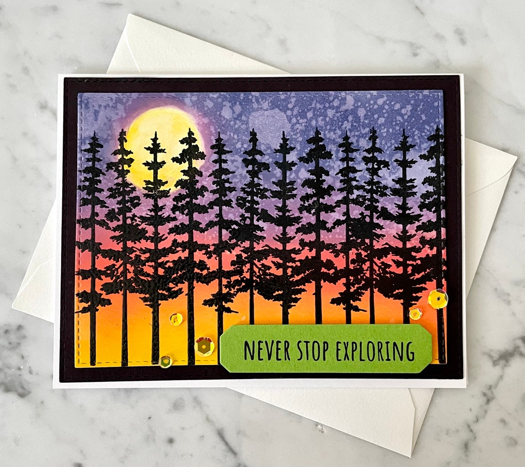 Handmade Sunset Card Wilderness Forest Greeting Woods Ink - Etsy