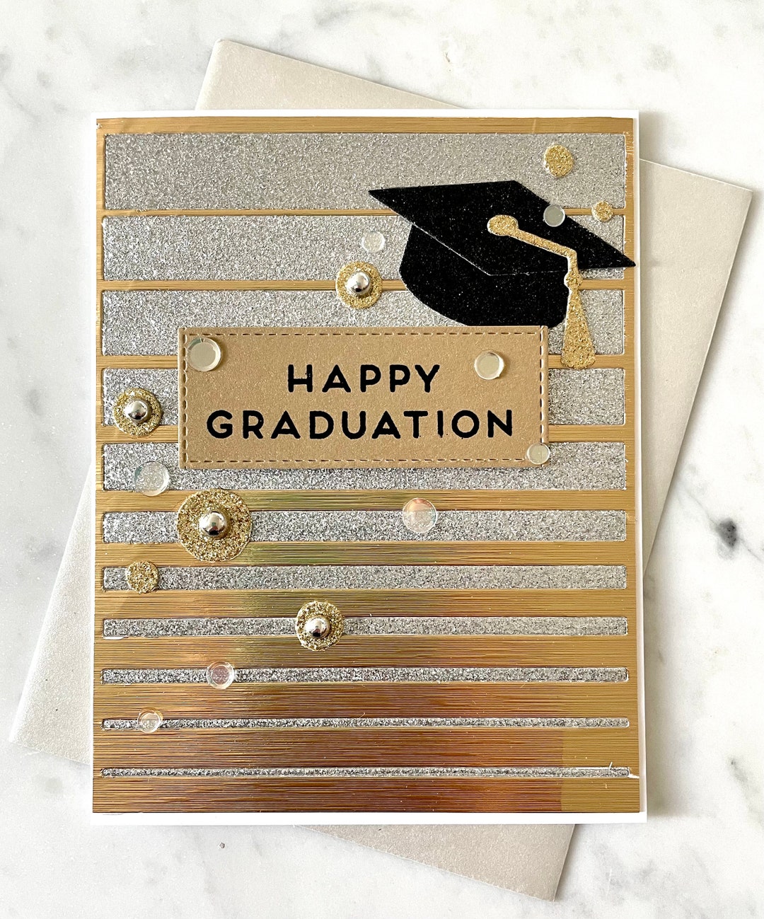 Graduation Glitter Card, Handmade Happy Graduation, Mortarboard, Tassel ...