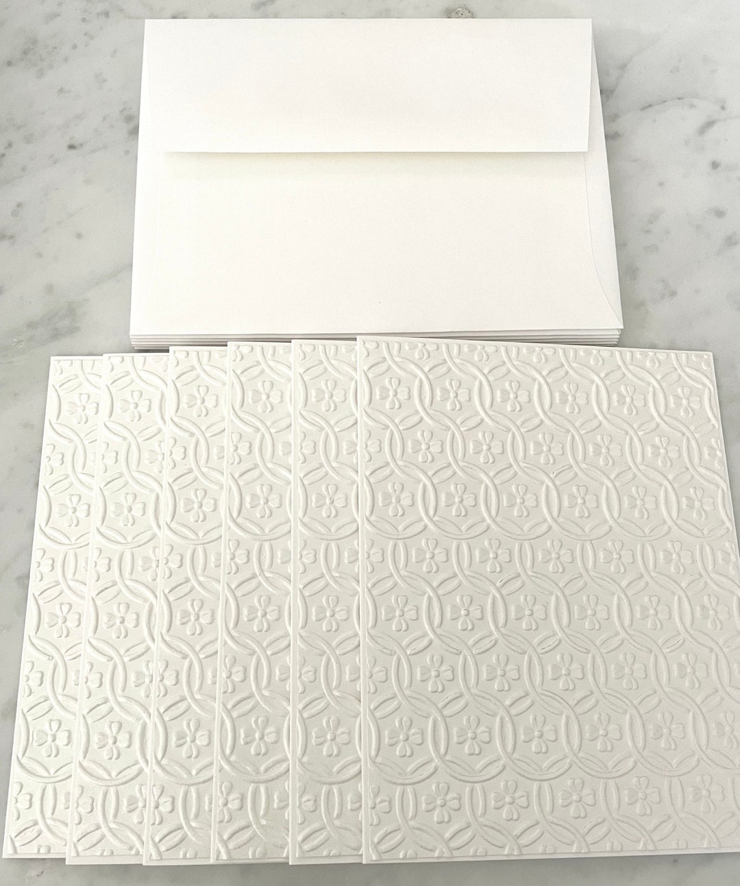 Set of 6 Warm White 3D Embossed Notecards, Handmade Greeting, Blank ...