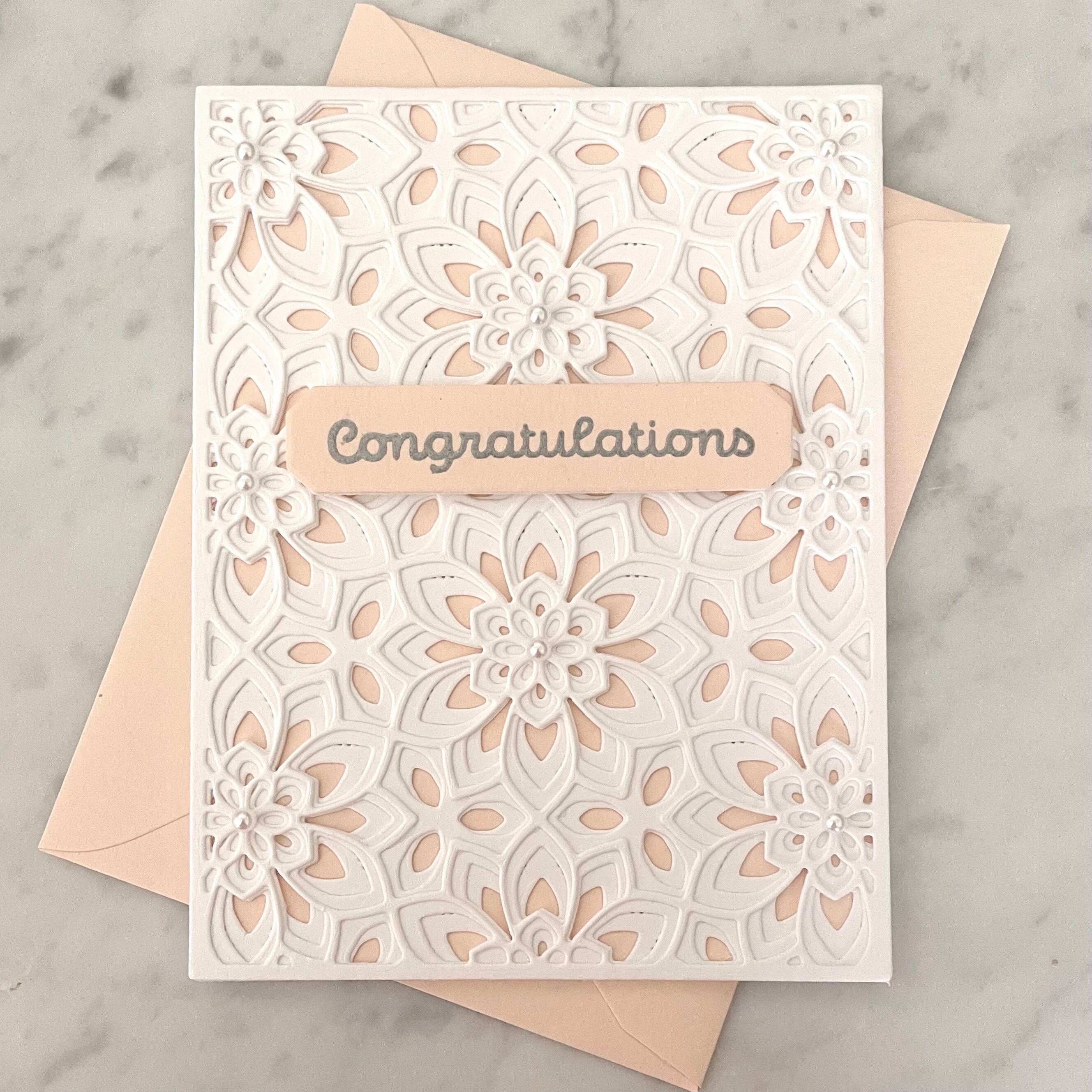 Blush Wedding Congratulations Card, Fancy Peach Handmade Luxury ...