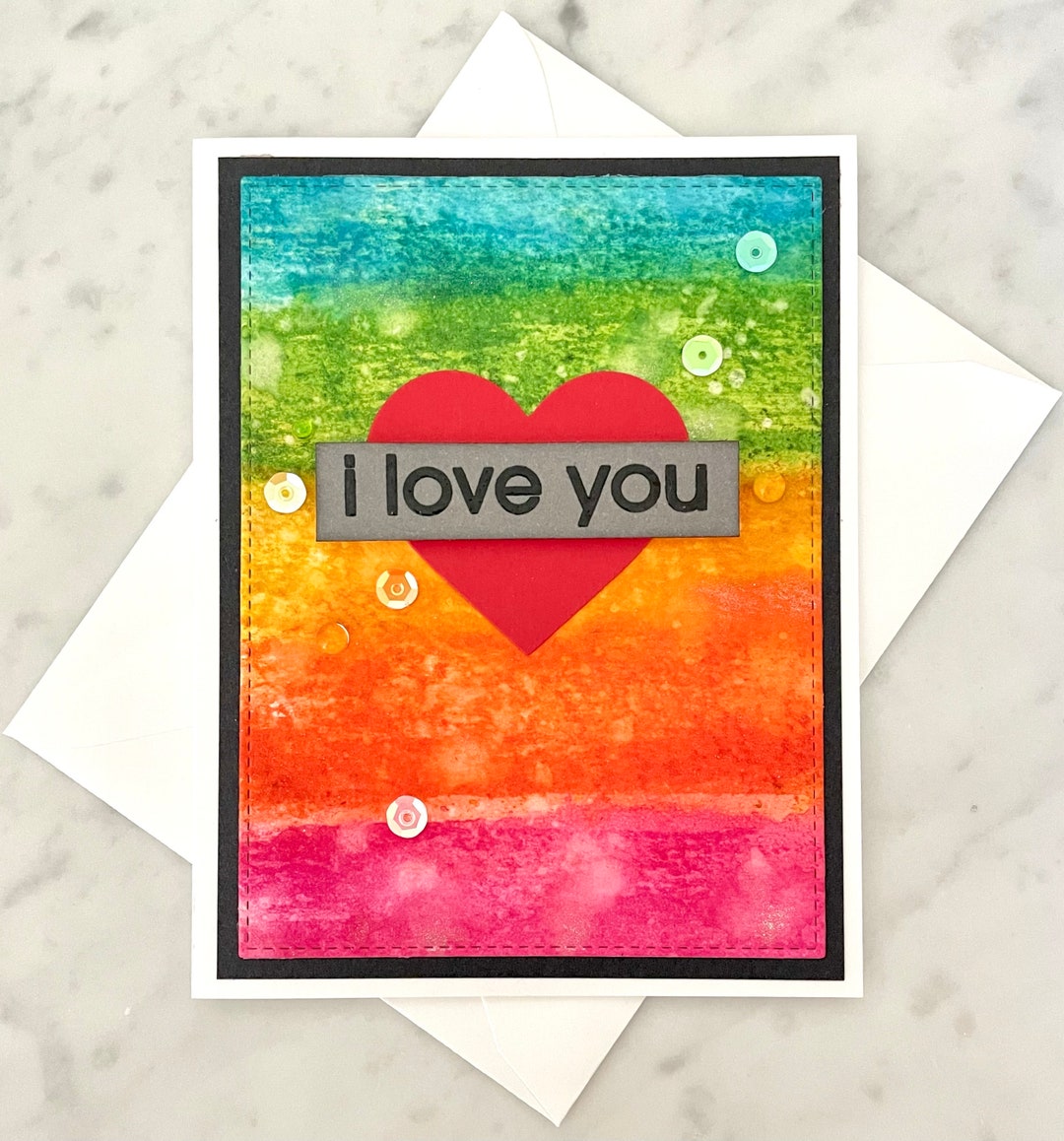 Rainbow Heart Card, Handmade Greeting, I Love You, Hand Painted, Blank ...