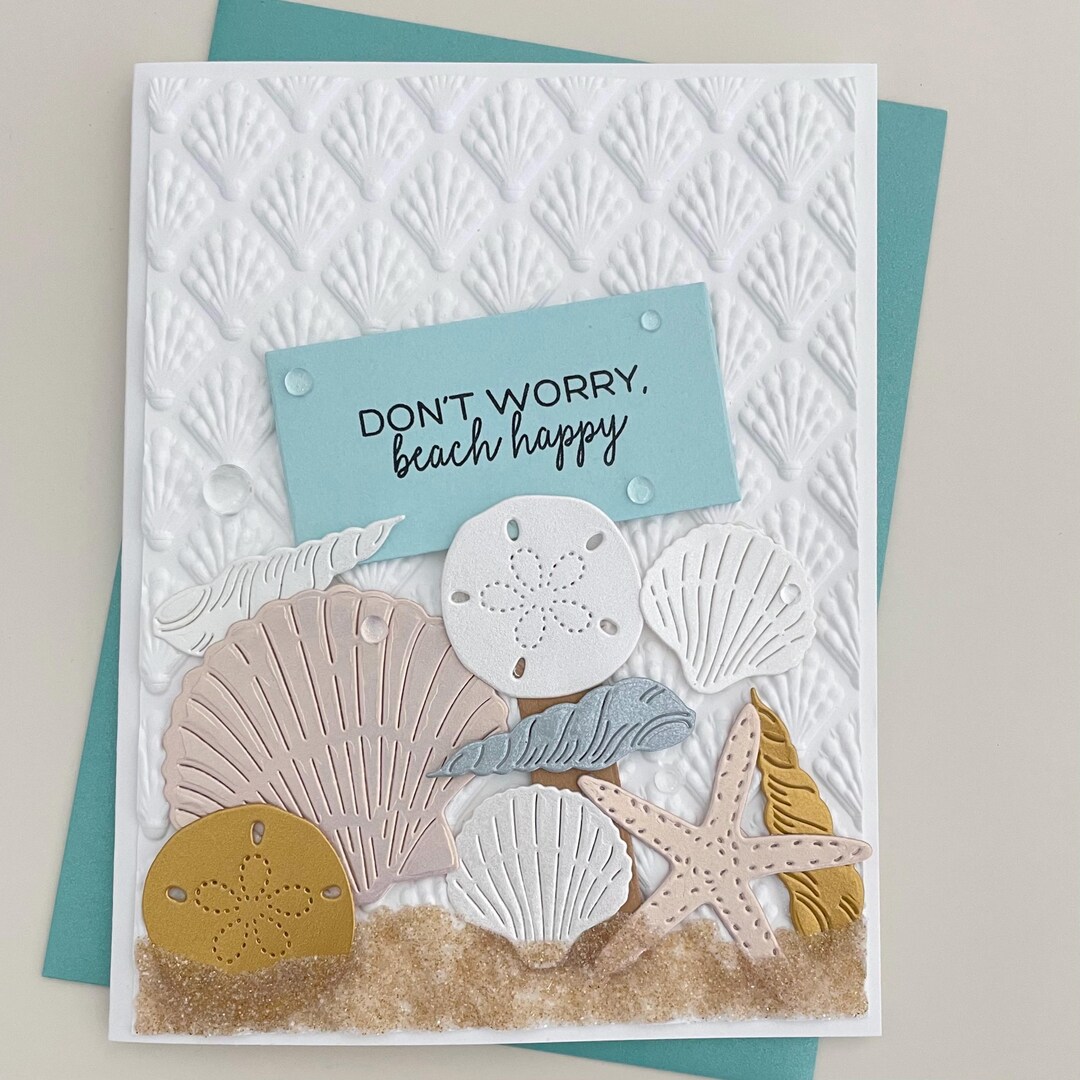 Seashell Beach Card, Handmade Paper Craft Greeting, Scallop Sand Dollar ...