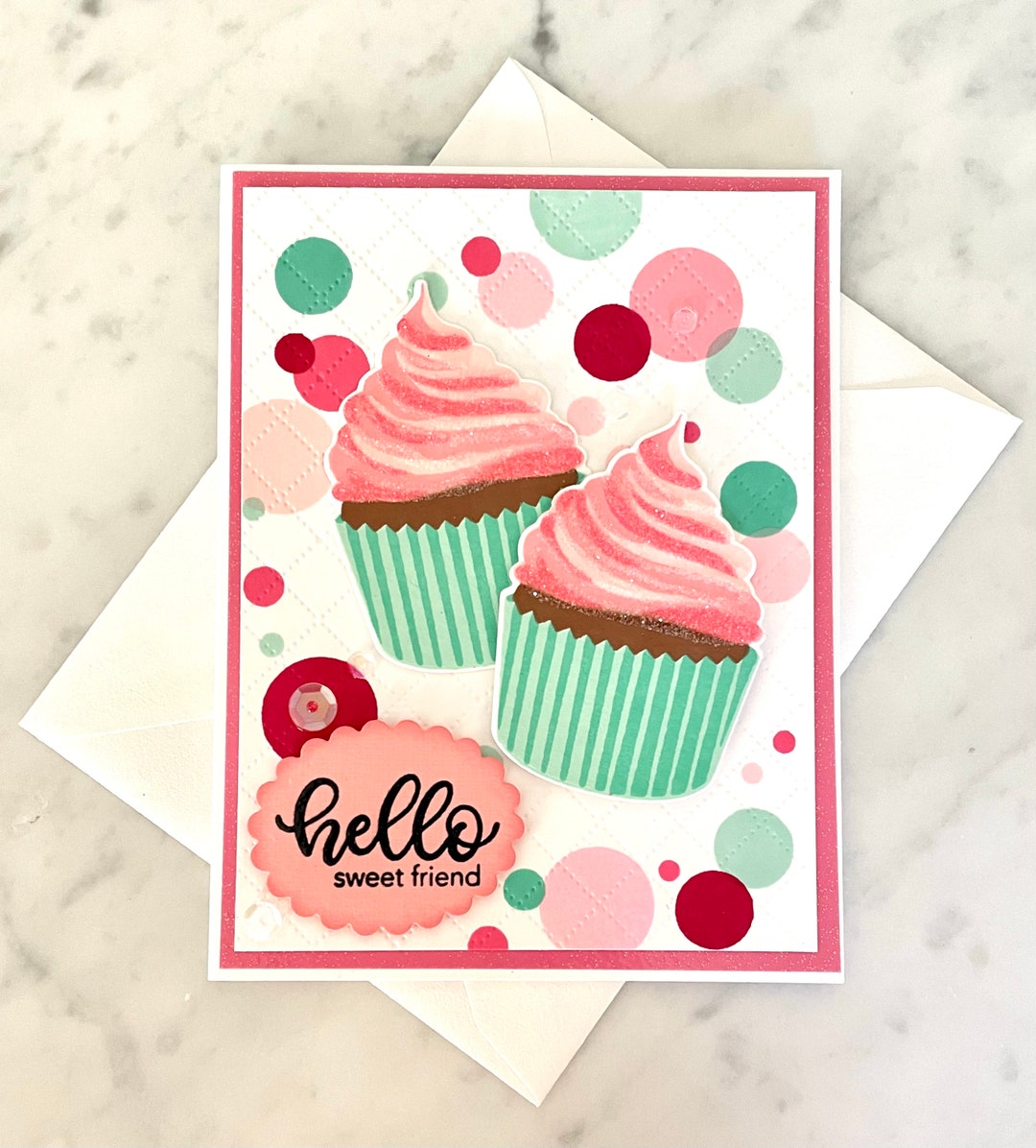 Hand Stamped Cupcake Card, Handmade Greeting, Hello Sweet Friend Blank ...