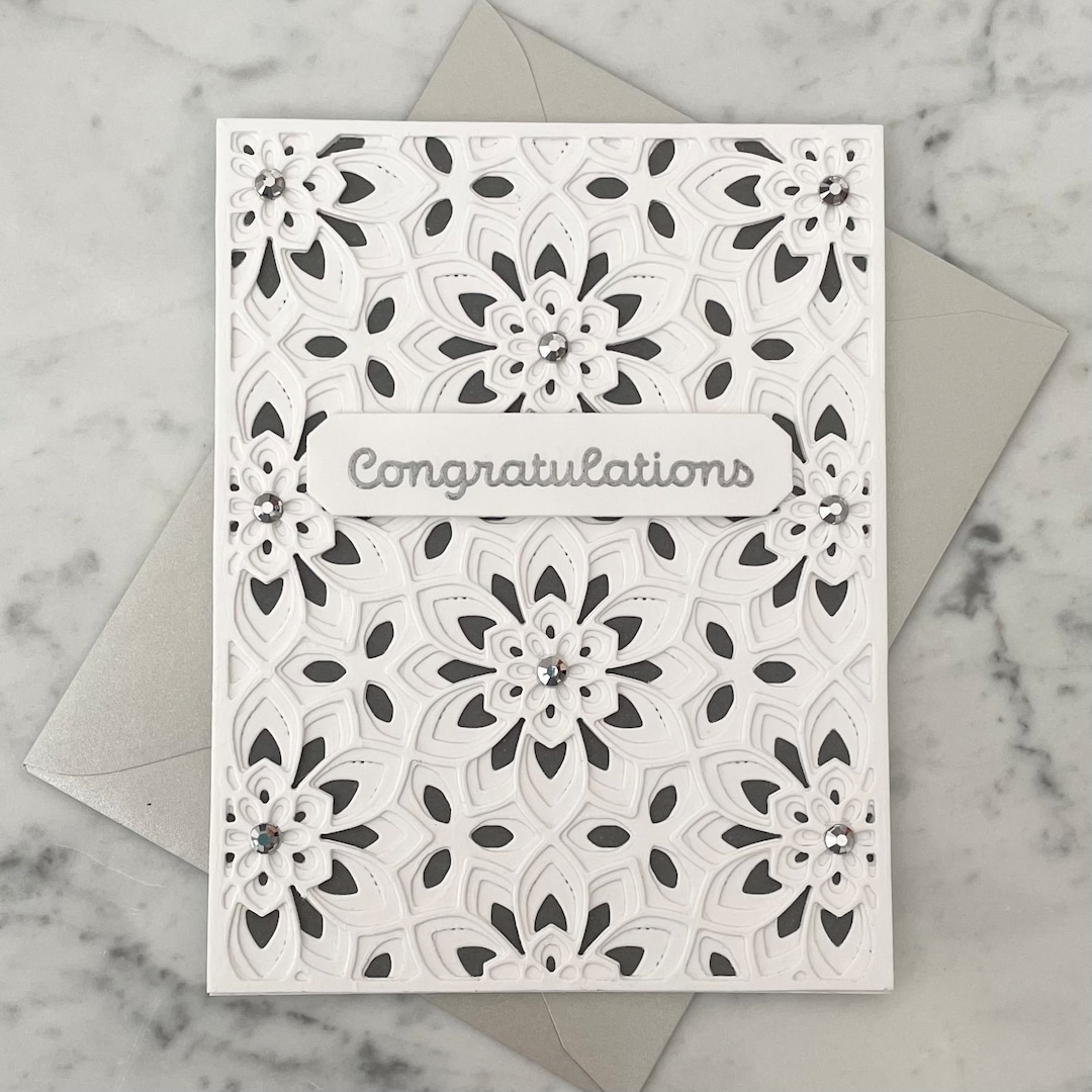 Fancy Gray Congratulations Card, Handmade Greeting, Crisp White, Silver ...