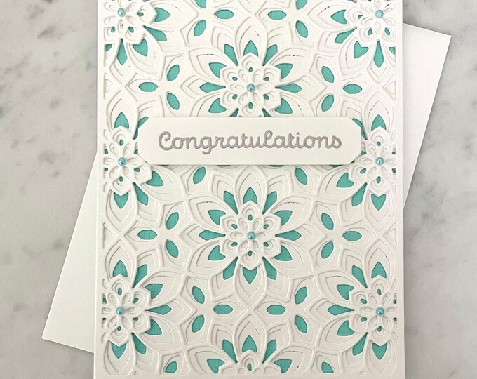 Fancy Aqua Congratulations Card, Handmade Greeting, Elegant Wedding ...