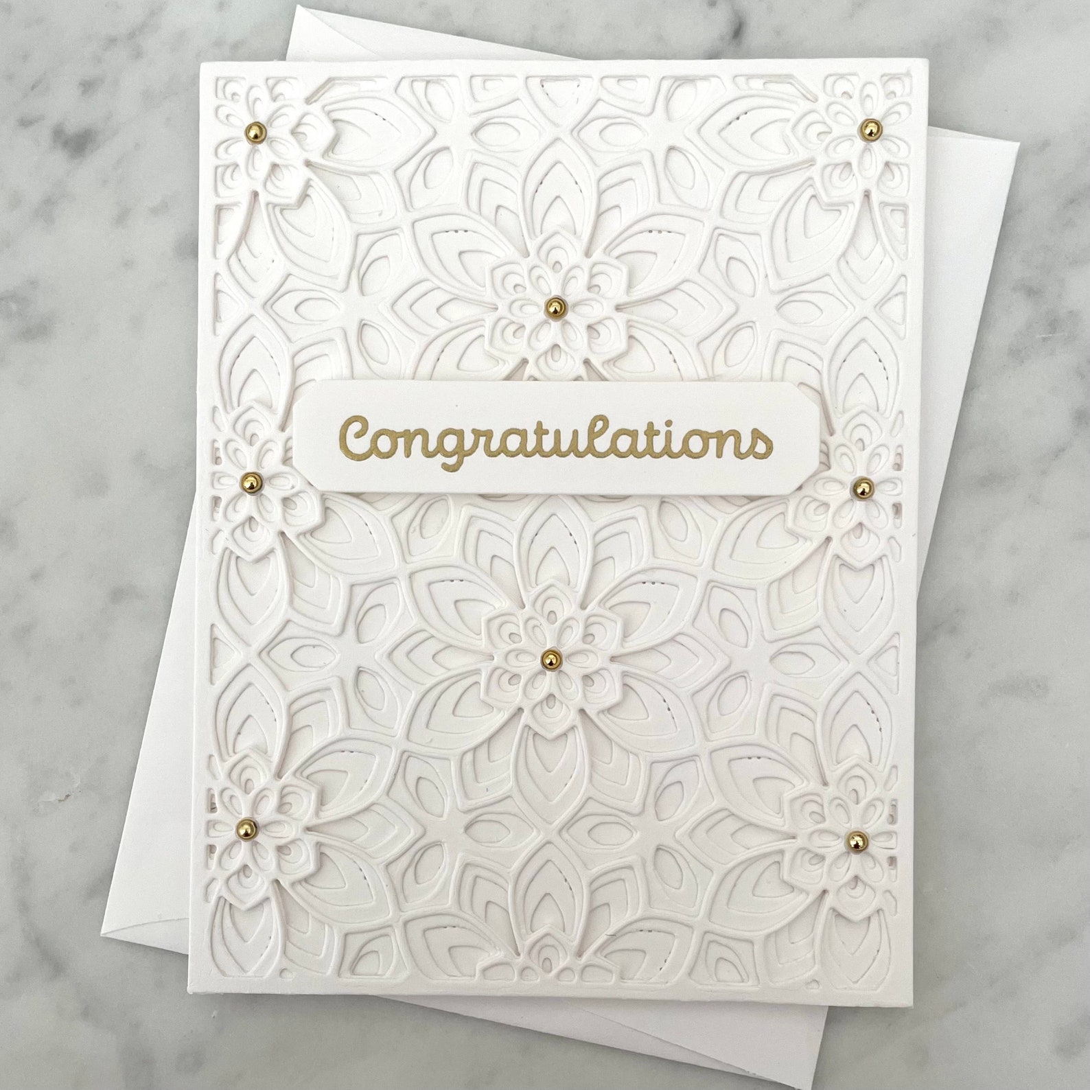 Blank Congratulations Card, Handmade Greeting, Wedding, Fancy All White ...