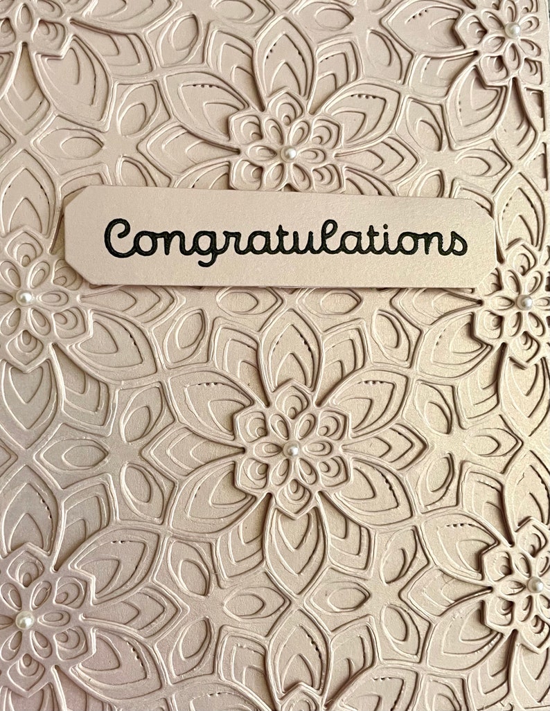Rose Gold Congratulations Card, Pearlescent Handmade Greeting, Wedding ...