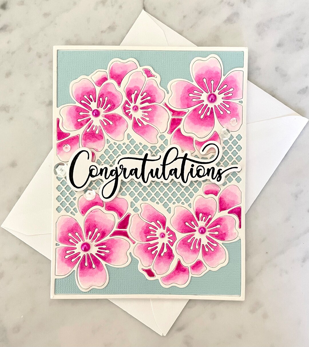 Floral Congratulations Card, Hand Painted Pink Flowers, Handmade ...