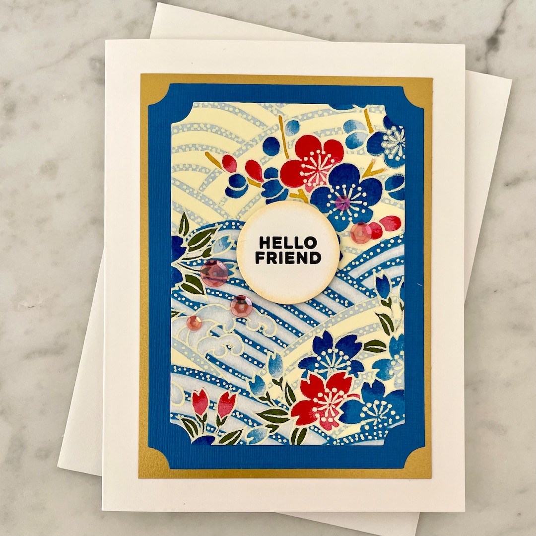 Handmade Friendship Card Hello Friend Greeting Floral Washi - Etsy