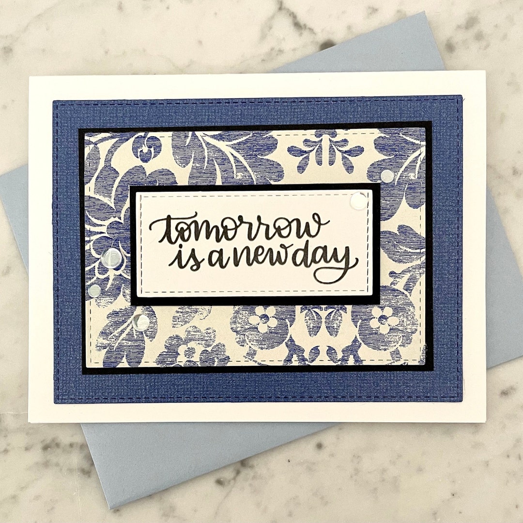 Layered Handmade Greeting Card, Pretty Blue Floral Print, Words of ...