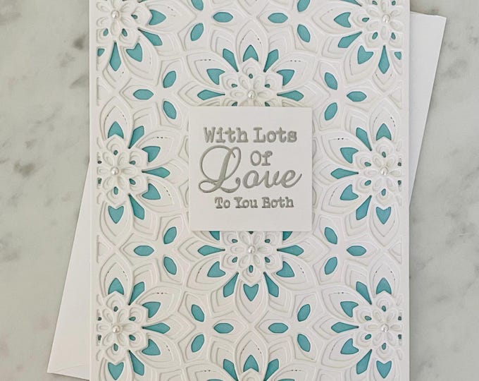 Luxury Wedding Card, Handmade Layered Greeting, Light Blue White, Love ...