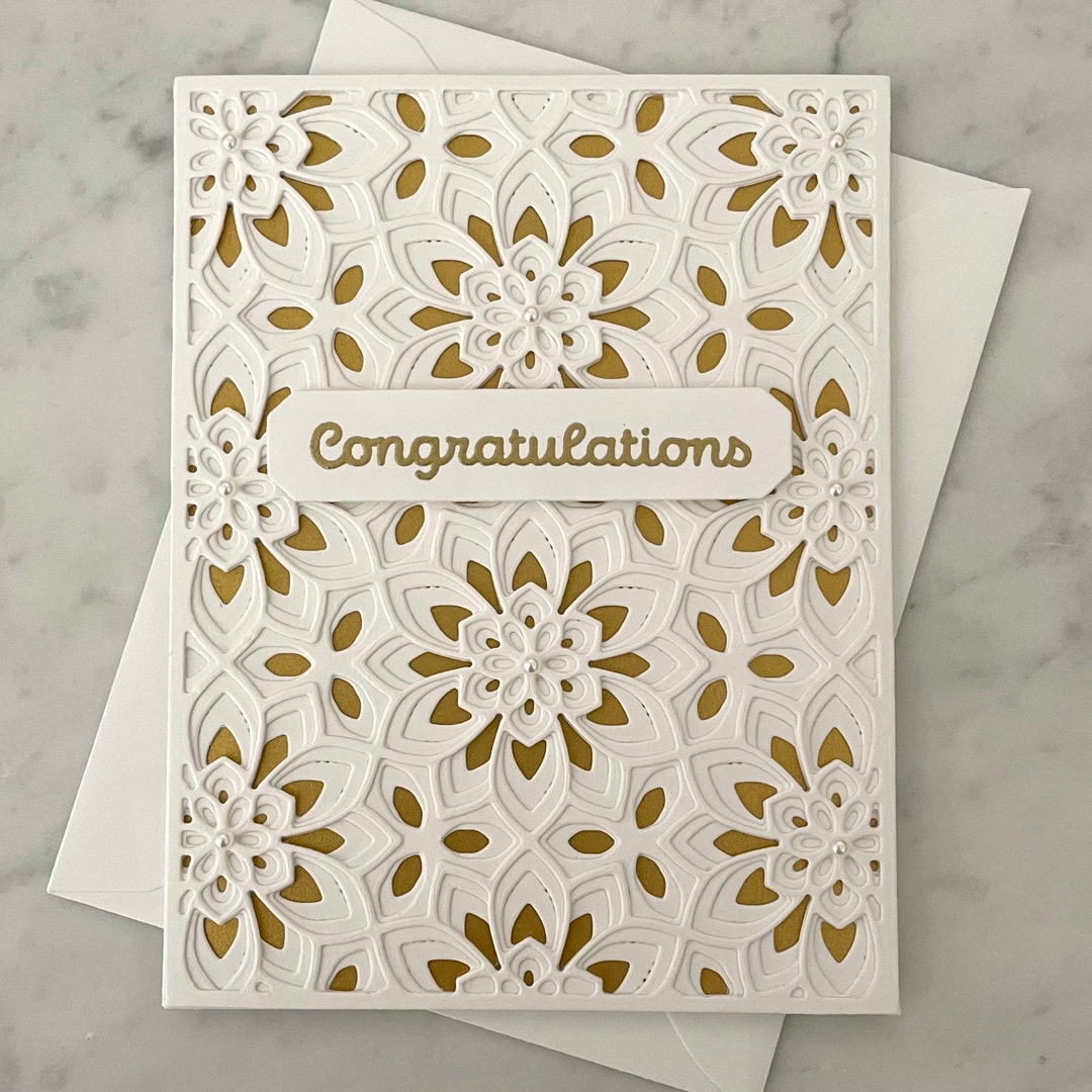 Handmade Gold Congratulations Card: Lacy Floral Wedding Design - Etsy