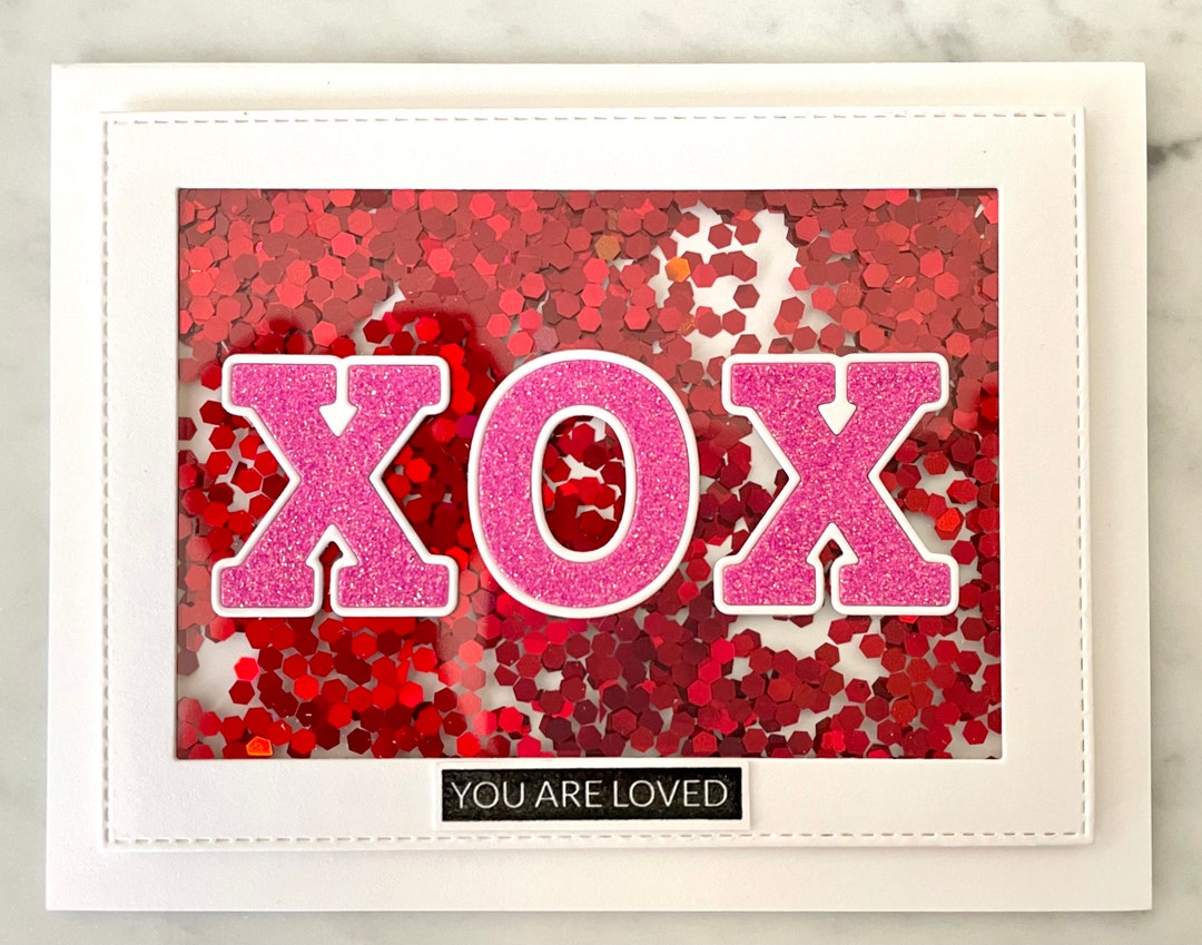 XOX Shaker Card, Handmade Love Greeting, You Are Loved, Glitter ...