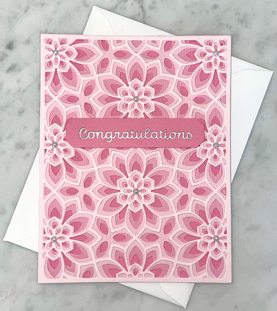 Pink Congratulations Card, Layered Handmade Greeting, Intricate Floral ...