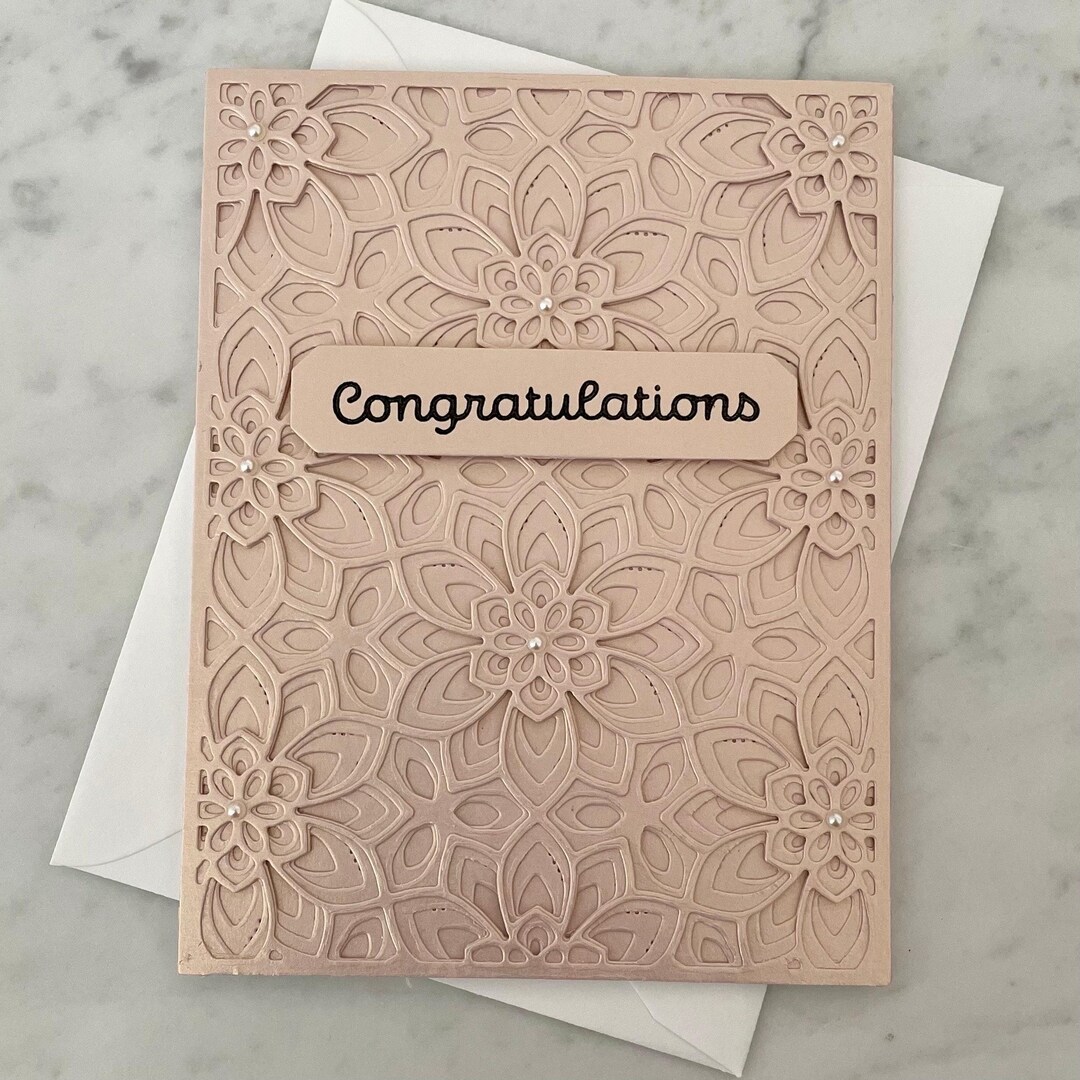 Rose Gold Congratulations Card, Pearlescent Handmade Greeting, Elegant ...