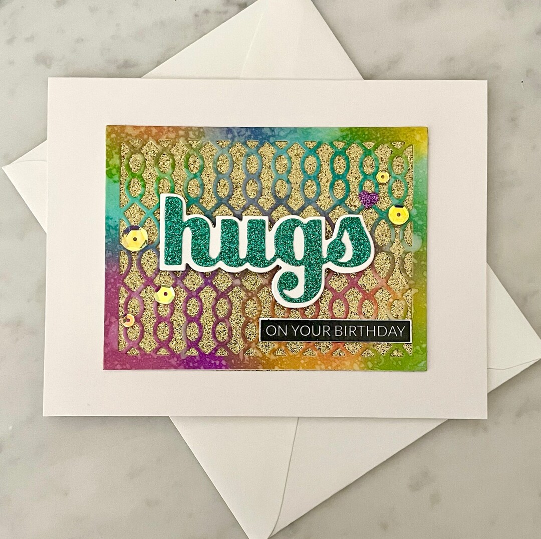 Handmade Birthday Card, Hugs, Dimensional Glitter Greeting, Sparkling ...