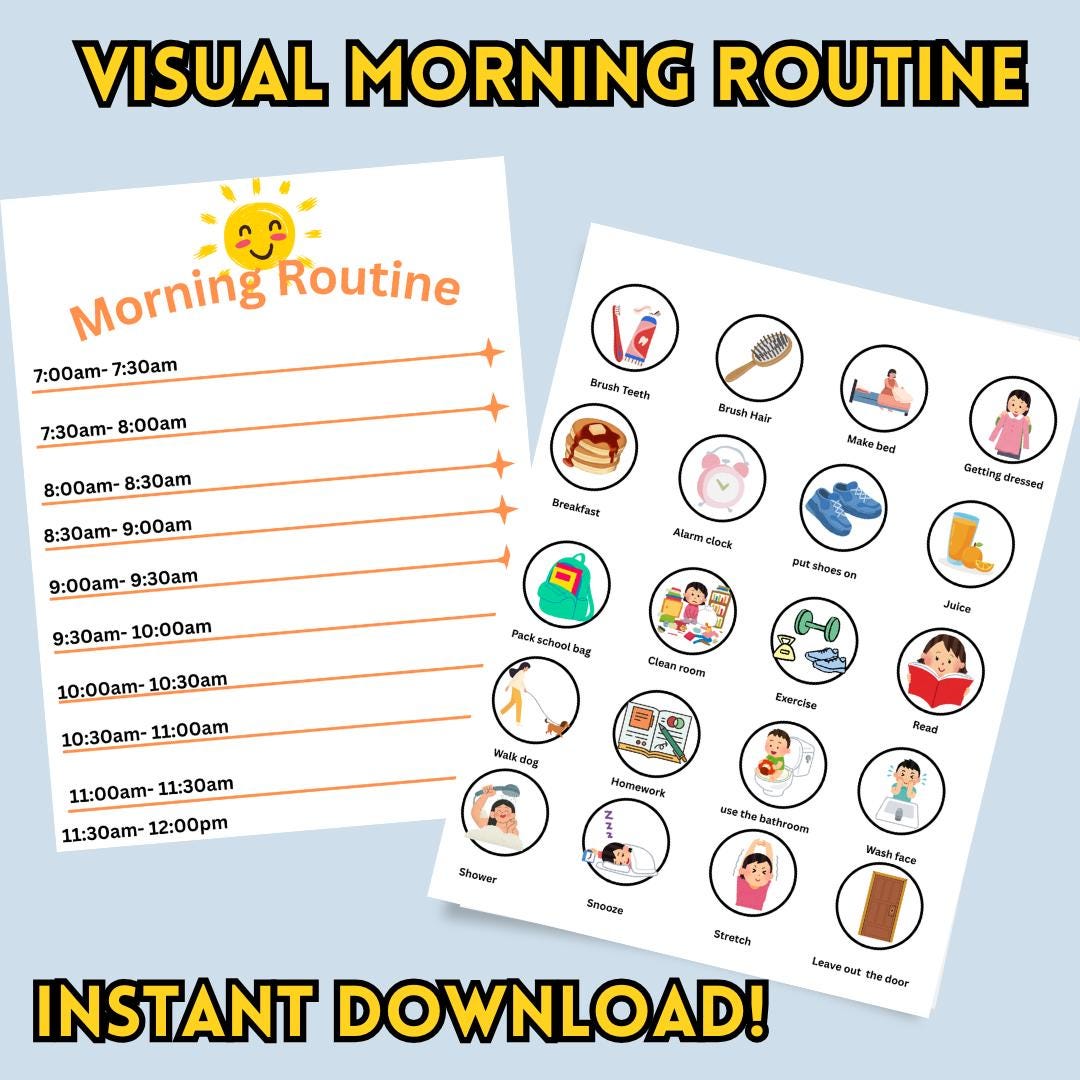 Editable Visual Morning Routine Chart for Kids With Icons – Printable ...