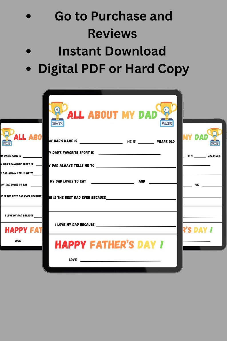 All About My Dad Printable Gift – Father’s Day Questionnaire for Kids ...