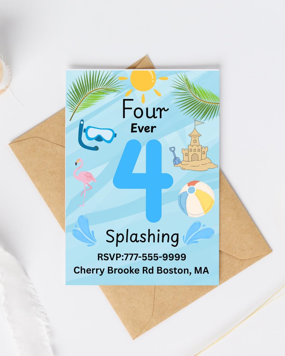 Editable 4th Birthday Beach Party Invitation | Summer Pool Party Invite ...