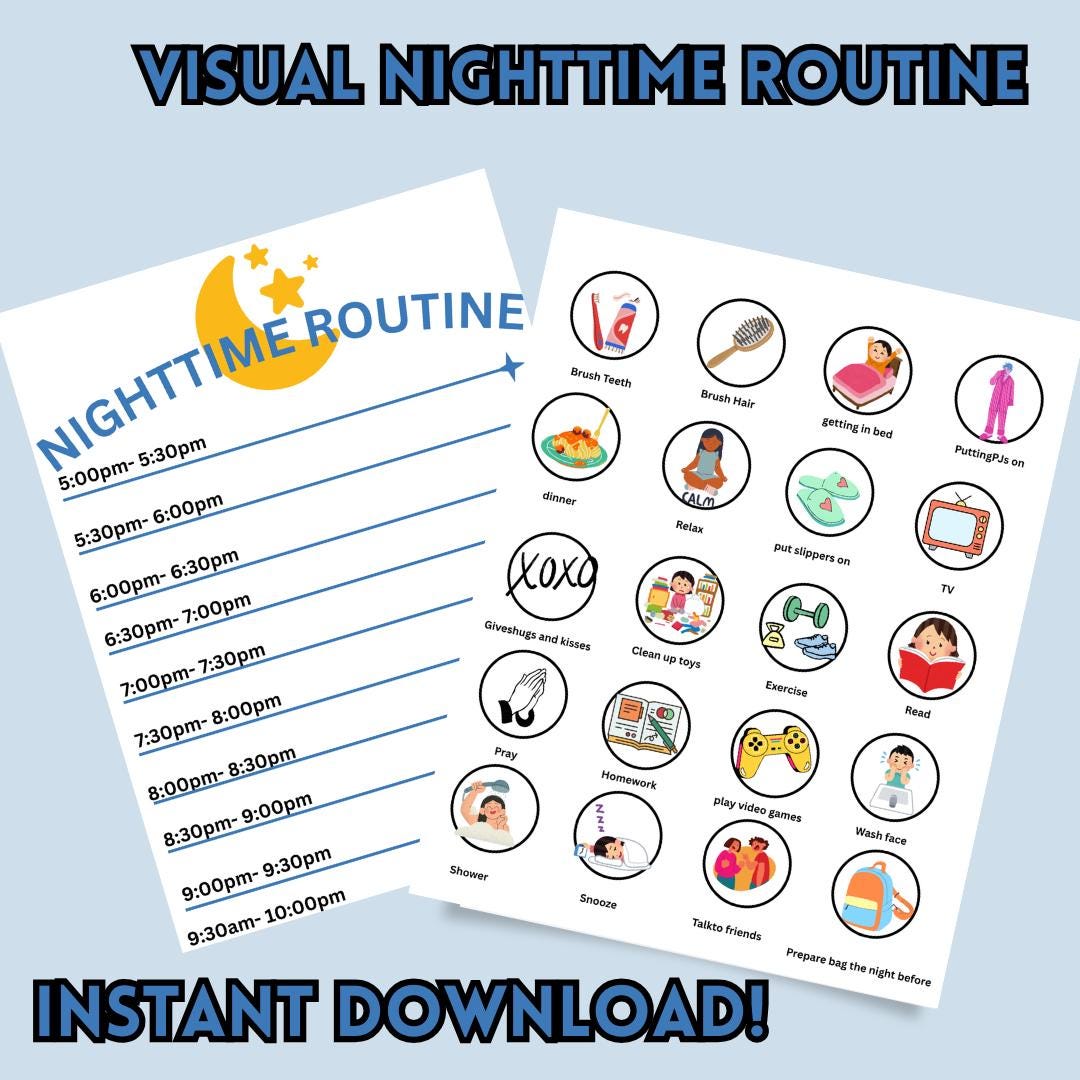 Visual Night Routine Chart for Kids – Bedtime Routine Schedule With ...