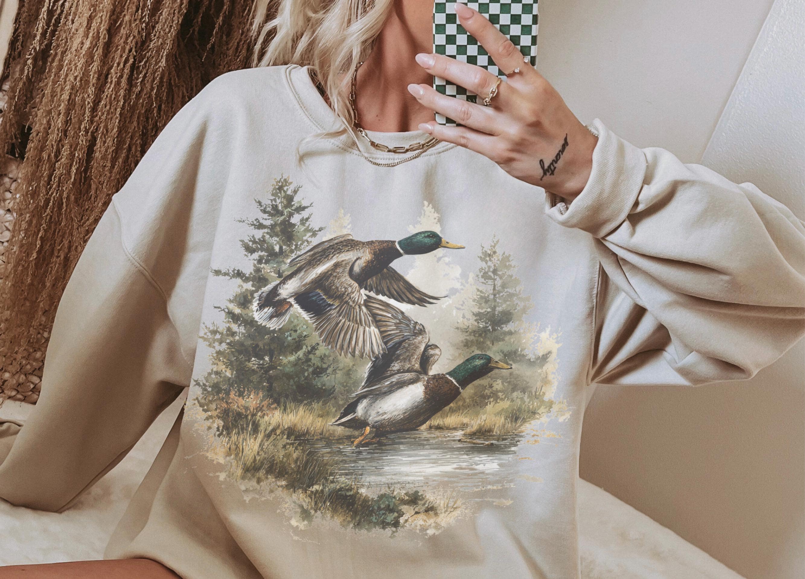 Vintage Mallard Duck Sweatshirt Western Graphic Crewneck Animal Lover ...
