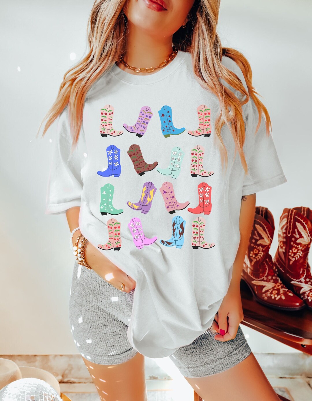 Cowgirl Boots Comfort Colors Western Graphic Tee Shirt Oversized ...