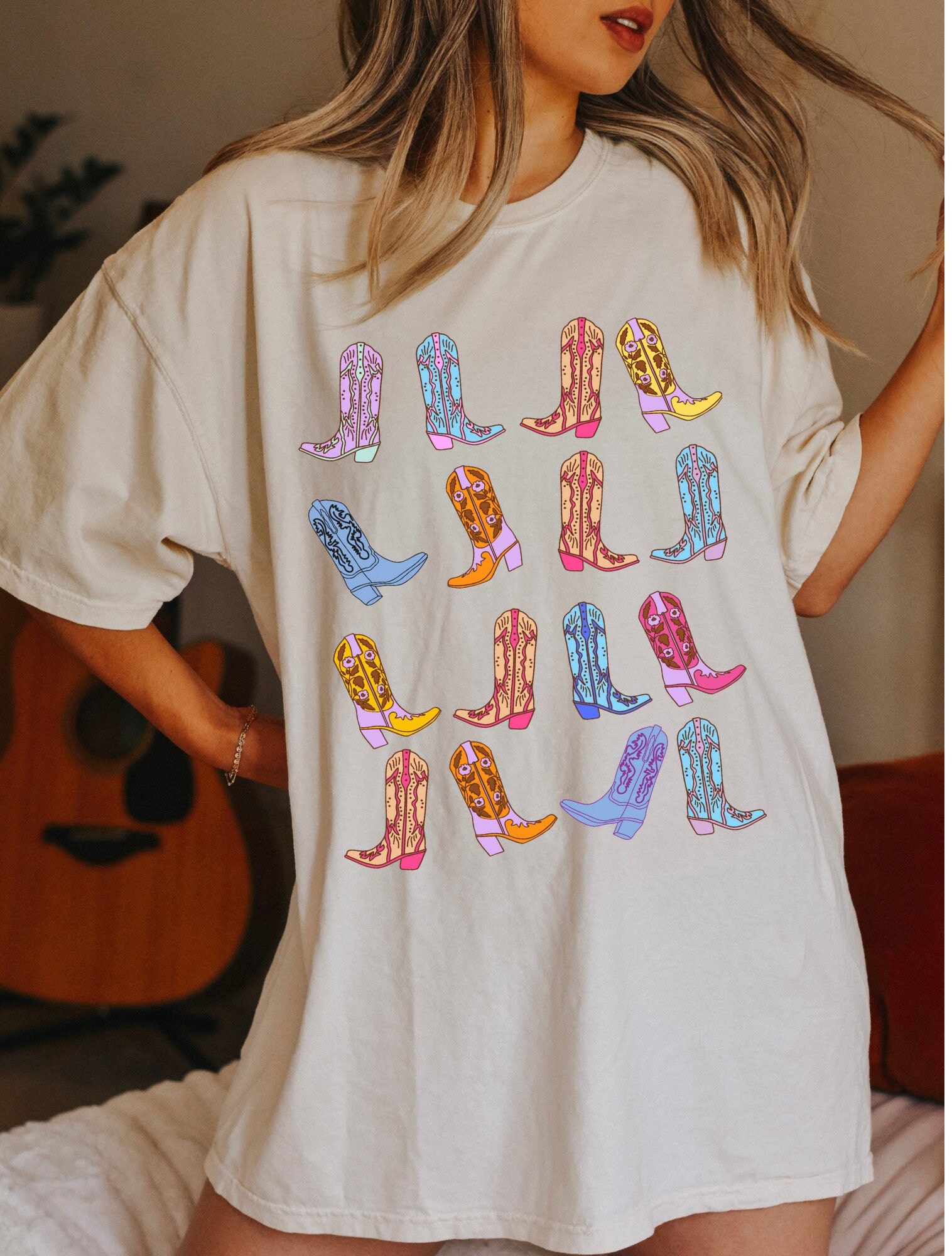 Cowgirl Boots Comfort Colors Western Graphic Tee Shirt Oversized ...