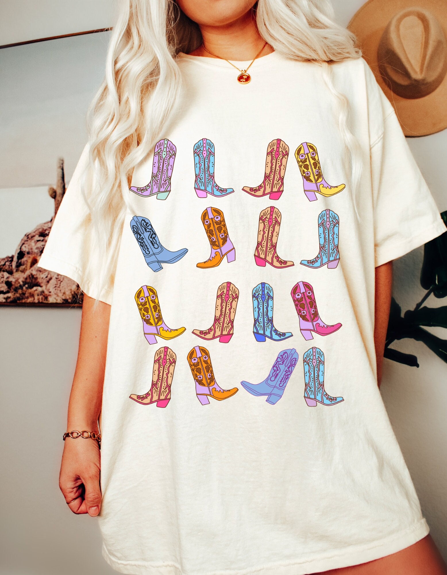 Cowgirl Boots Comfort Colors Western Graphic Tee Shirt Oversized ...