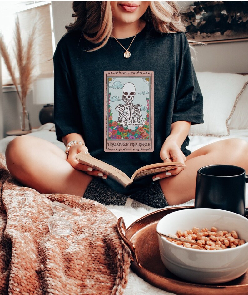 Skeleton Tarot Card Shirt, Funny Over Thinker Tee, Mental Health Tee ...