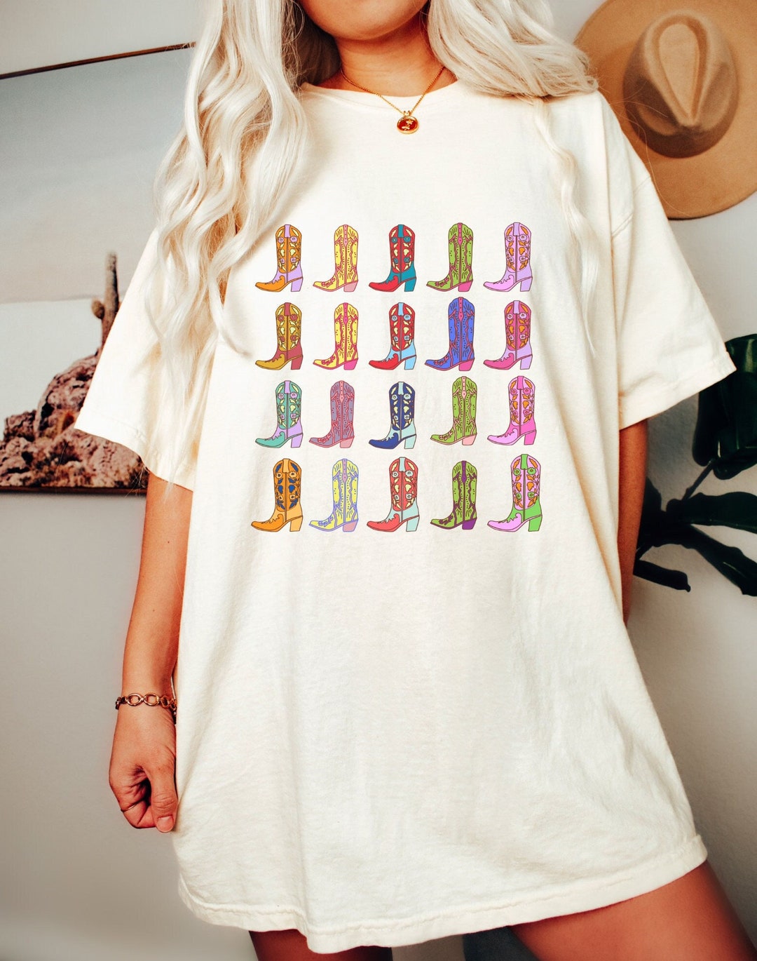Cowgirl Boots Comfort Colors Western Graphic Tee Shirt Oversized ...