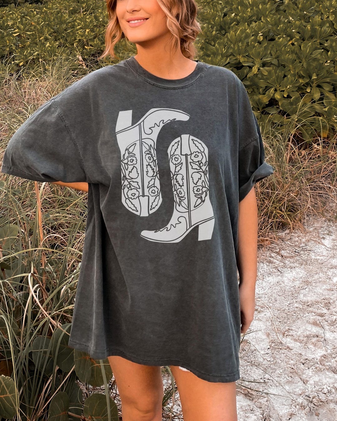 Comfort Colors Cowboy Boots T-shirt, Western Graphic Print Tee, Country ...