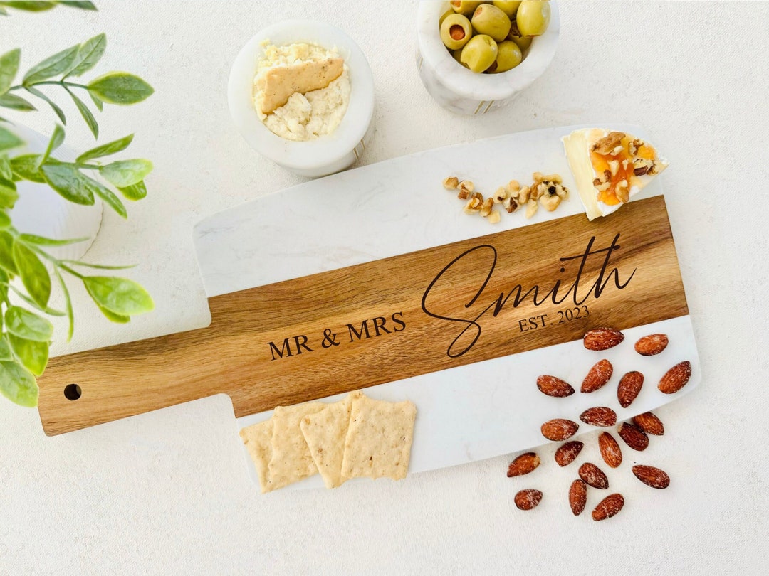 Mr and Mrs Engraved Marble Cheese Board, Custom Cutting Board With ...