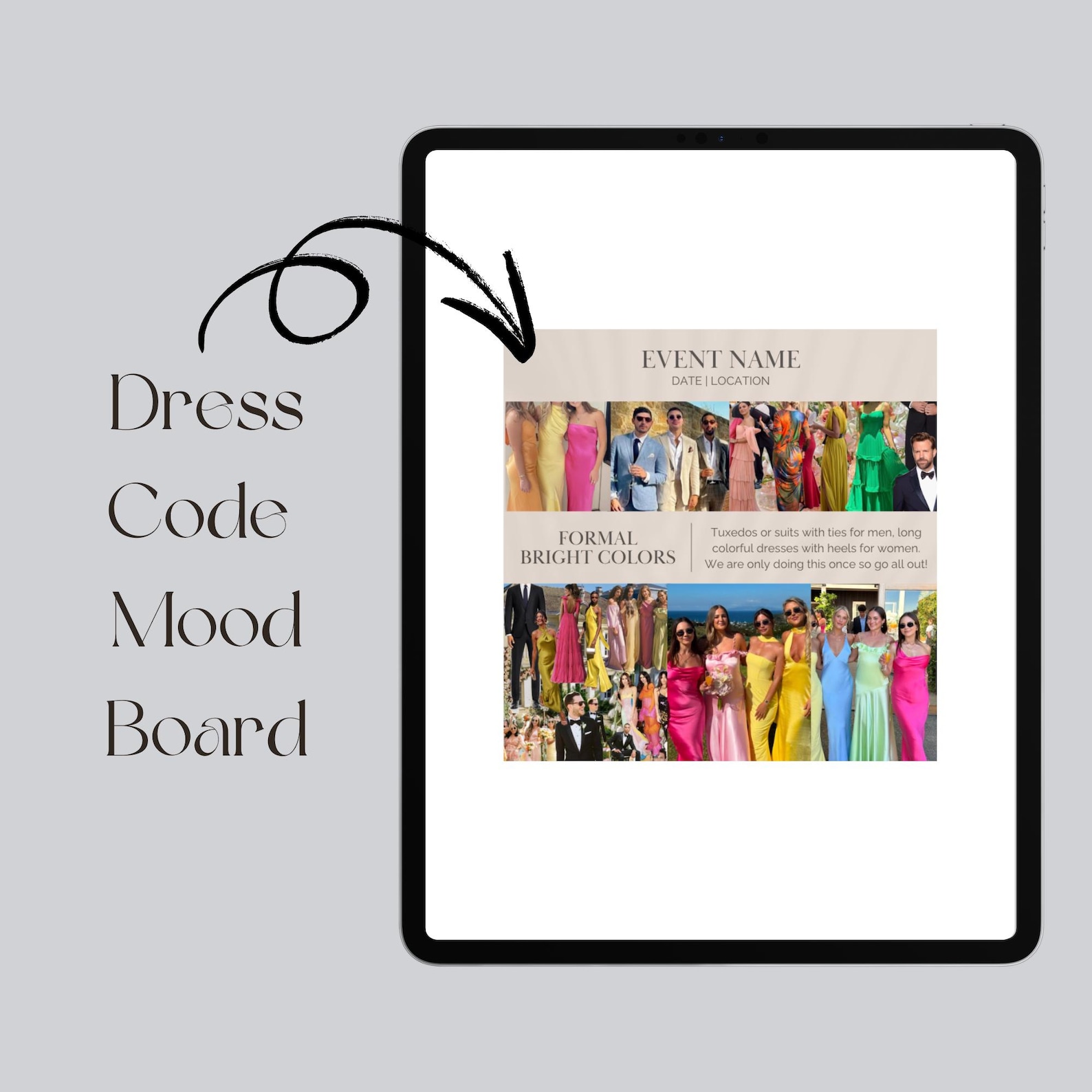 Custom Wedding Dress Code Mood Boards – Editable Canva Templates ...