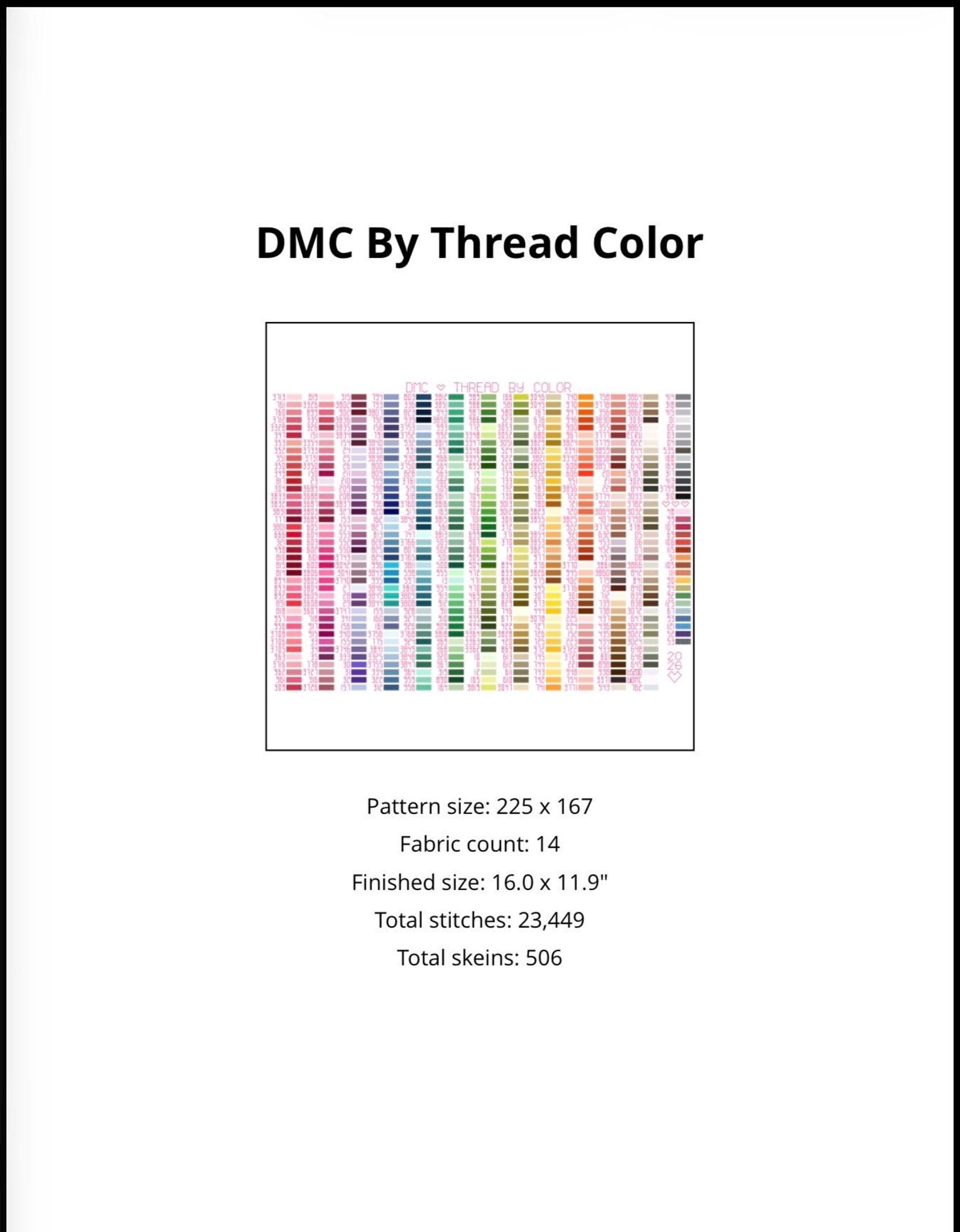 DMC Floss Color Chart Cross Stitch Pattern | Digital Download | Full 6 ...
