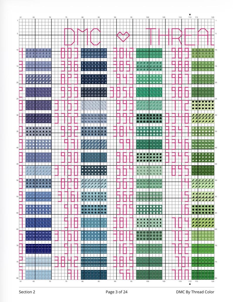 DMC Floss Color Chart Cross Stitch Pattern | Digital Download | Full 6 ...