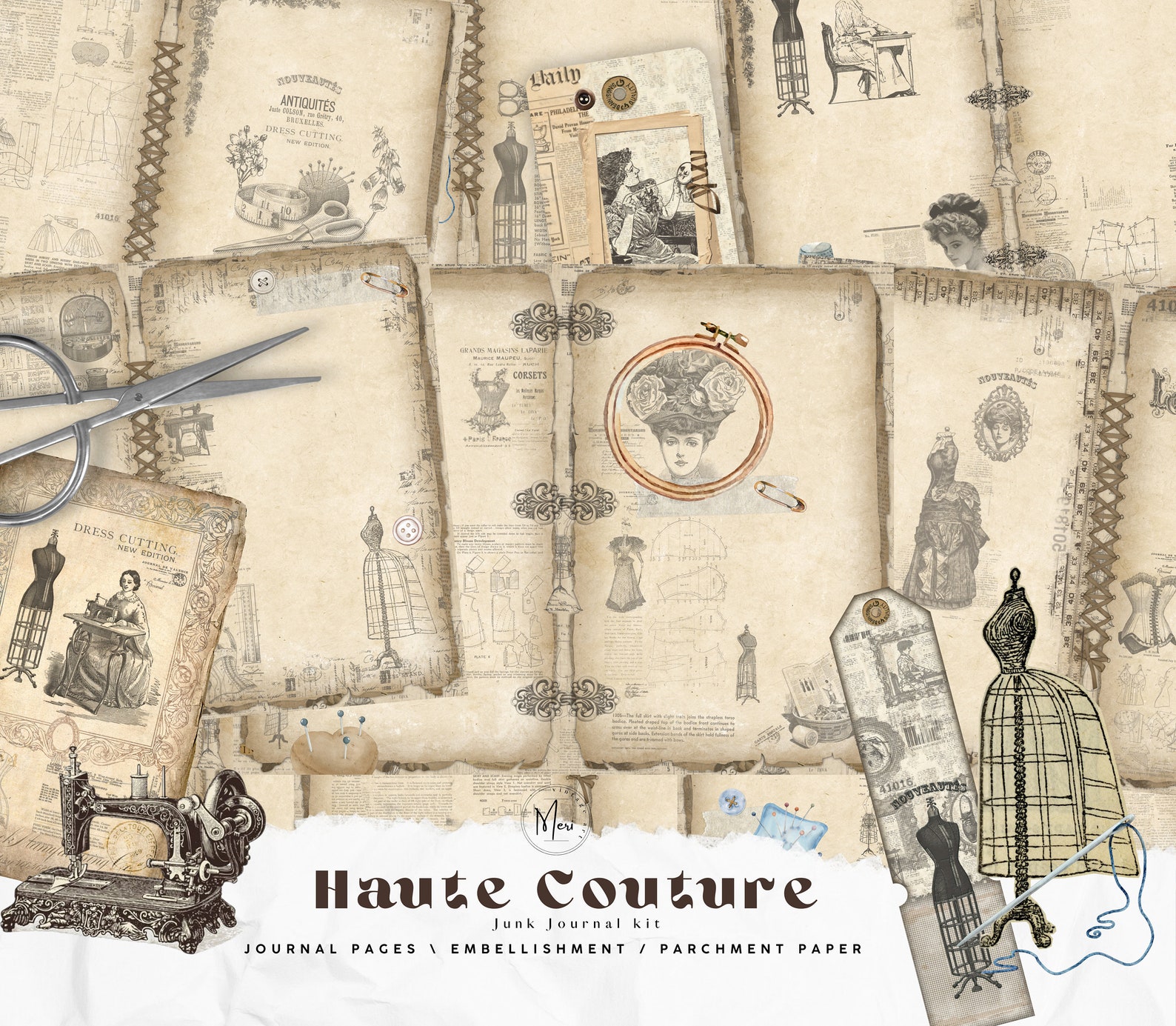 Vintage Haute Couture Junk Journal Kit: Sewing Ephemera (digital ...